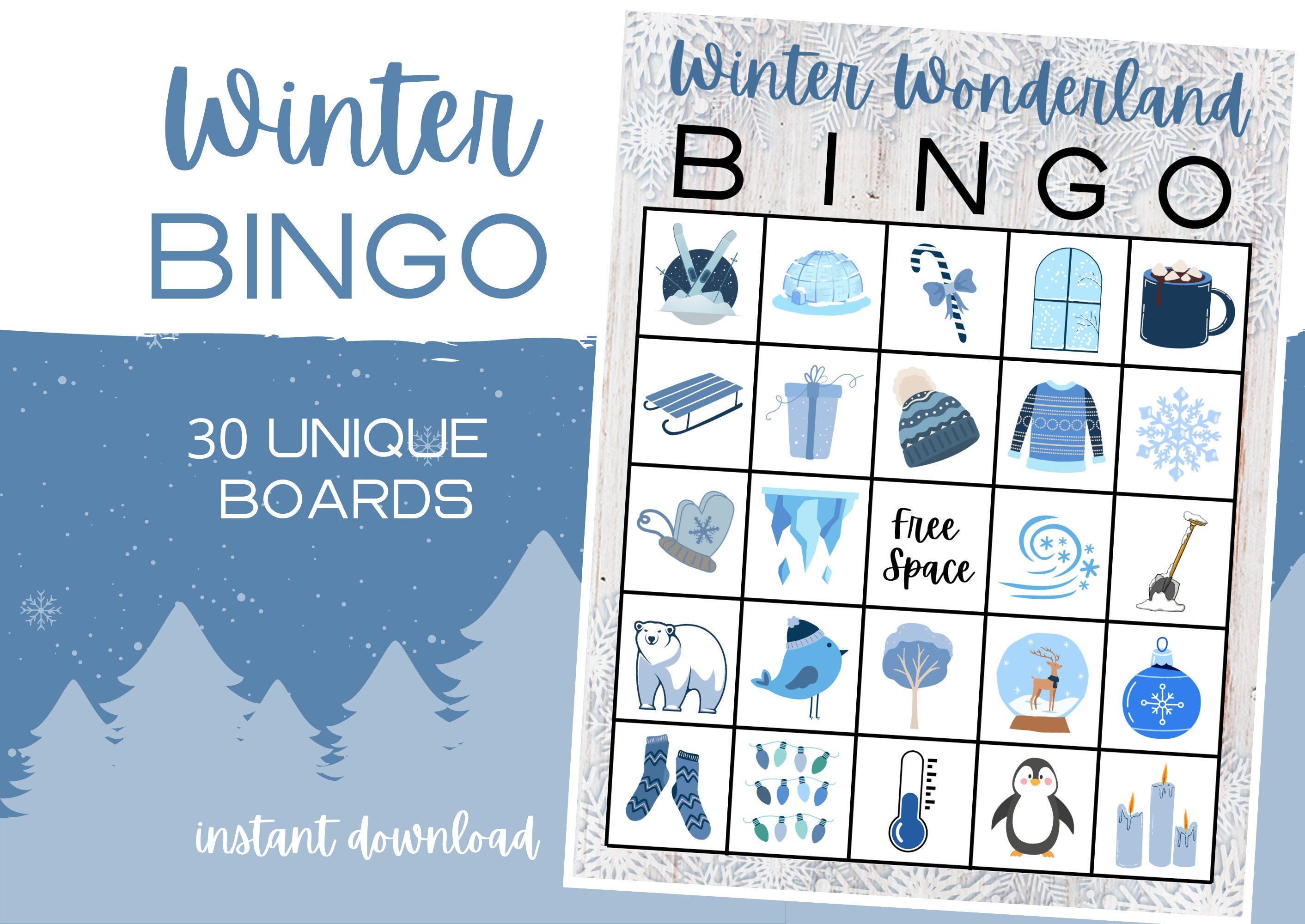 Winter Bingo Winter Wonderland Bingo Winter Printables - Etsy