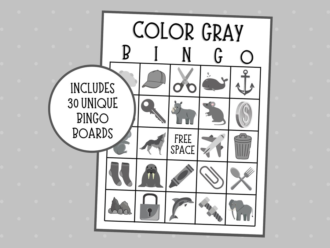 Gray Bingo | Color Gray Bingo | Colors Bingo | Learning Colors Game ...