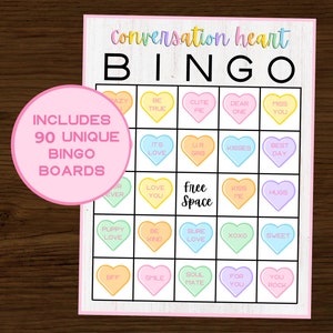 Conversation Heart Bingo | Valentine's Bingo | Valentine's Game ...