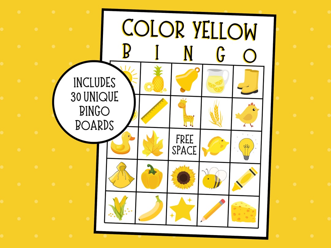 Yellow Bingo | Color Yellow Bingo | Colors Bingo | Learning Colors Game ...