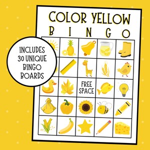 Yellow Bingo | Color Yellow Bingo | Colors Bingo | Learning Colors Game ...