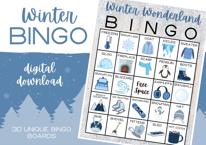 Winter Bingo Winter Wonderland Bingo Winter Printables - Etsy