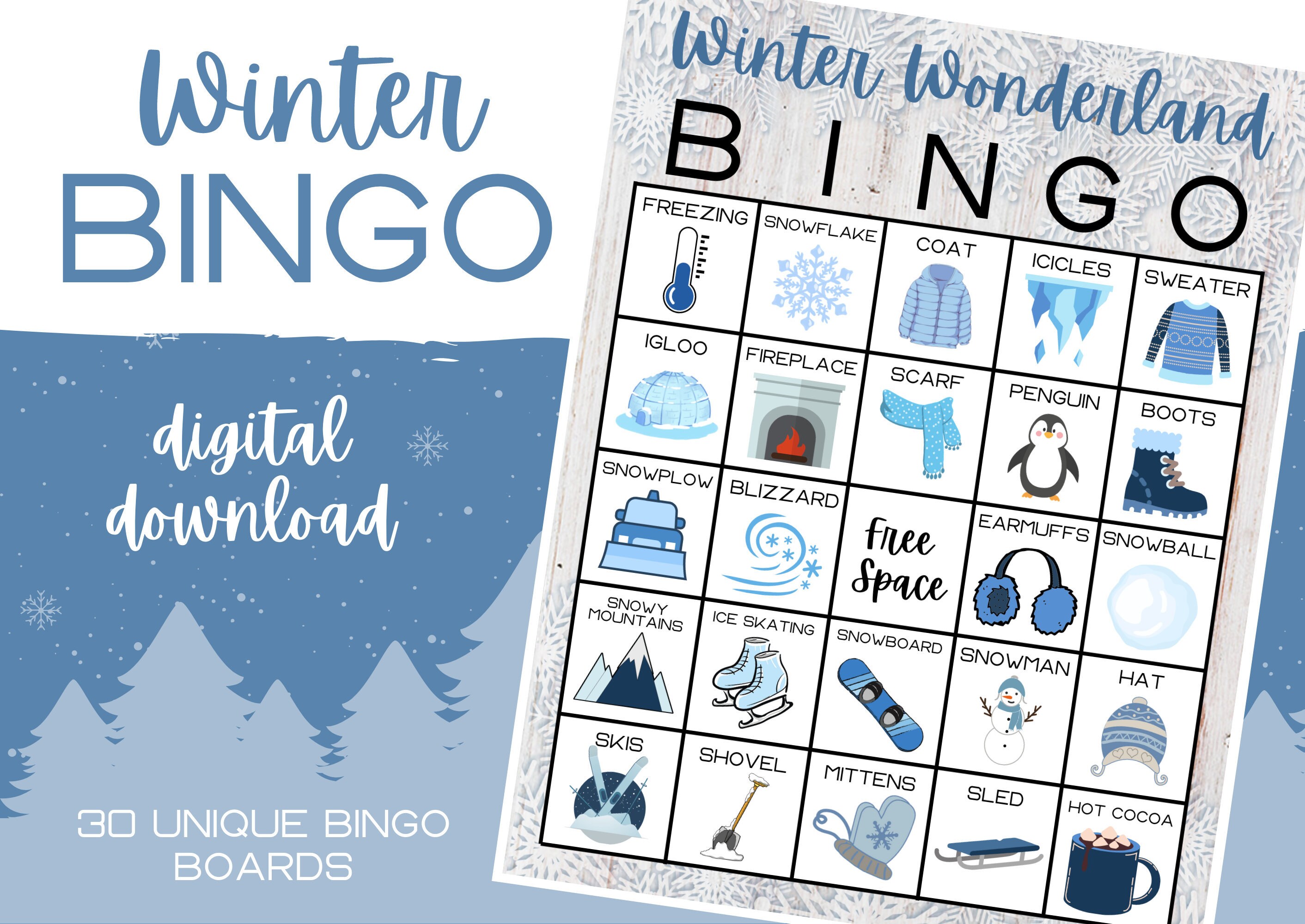 Winter Bingo Winter Wonderland Bingo Winter Printables - Etsy
