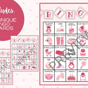 Baby Girl Bingo Baby Bingo Baby Shower Bingo Instant Download Baby ...
