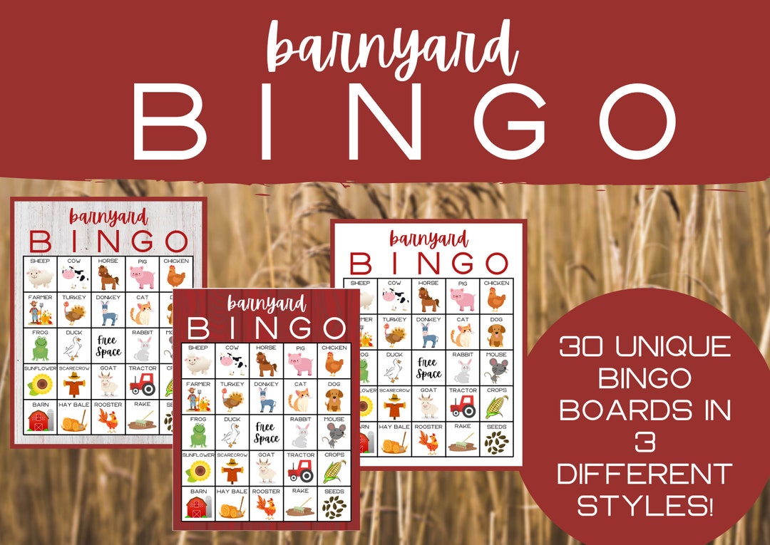 Barnyard Bingo Farm Bingo Farm Animals Bingo Digital Download - Etsy