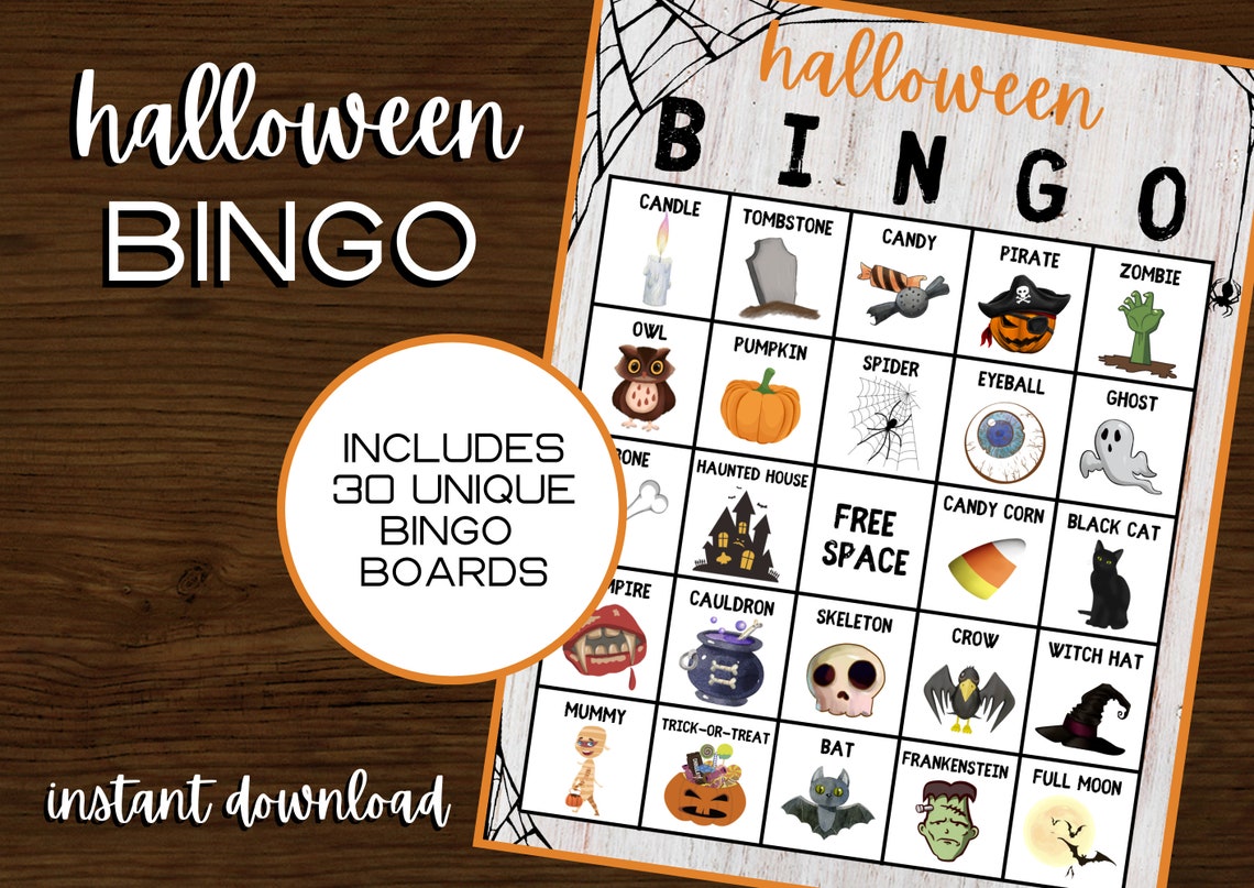 Halloween Bingo 30 Unique Boards Halloween Games Digital - Etsy