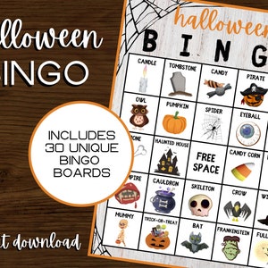 Halloween Bingo 30 Unique Boards Halloween Games Digital - Etsy