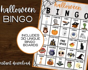 Halloween Bingo 30 Unique Boards Halloween Games Digital | Etsy
