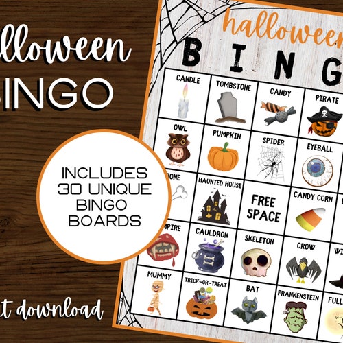 Halloween Bingo 30 Unique Boards Halloween Games Digital - Etsy