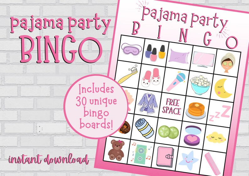 Pajama Party Bingo Sleepover Bingo Slumber Party Bingo - Etsy