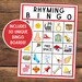 Rhyming Bingo Game | Set of 30 Printable Cards (instant Download) - Etsy