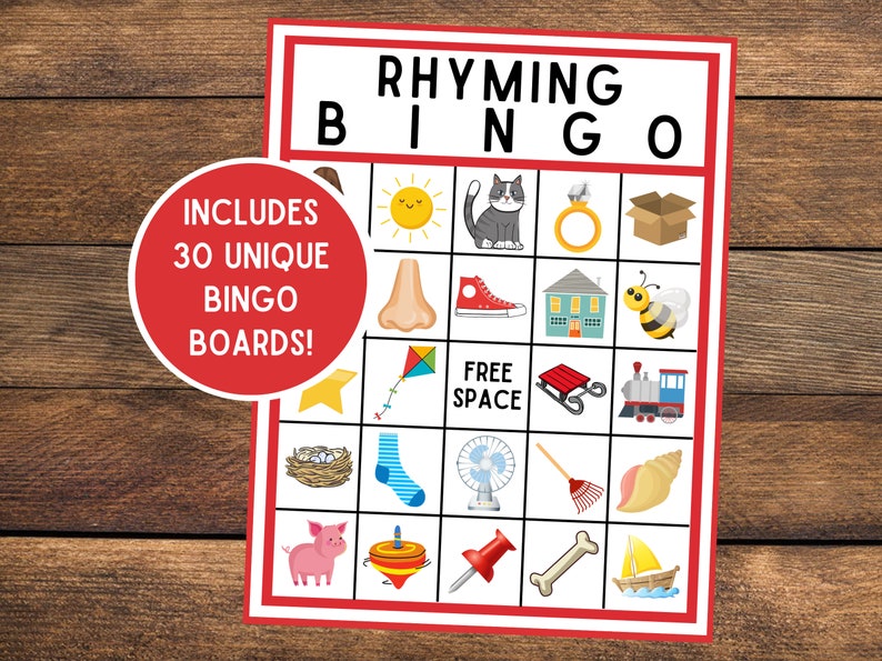 Rhyming Bingo Game | Set of 30 Printable Cards (instant Download) - Etsy