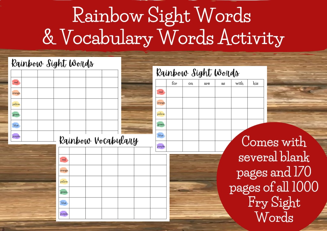Rainbow Sight Words and Vocabulary Words Activity/game Fry - Etsy