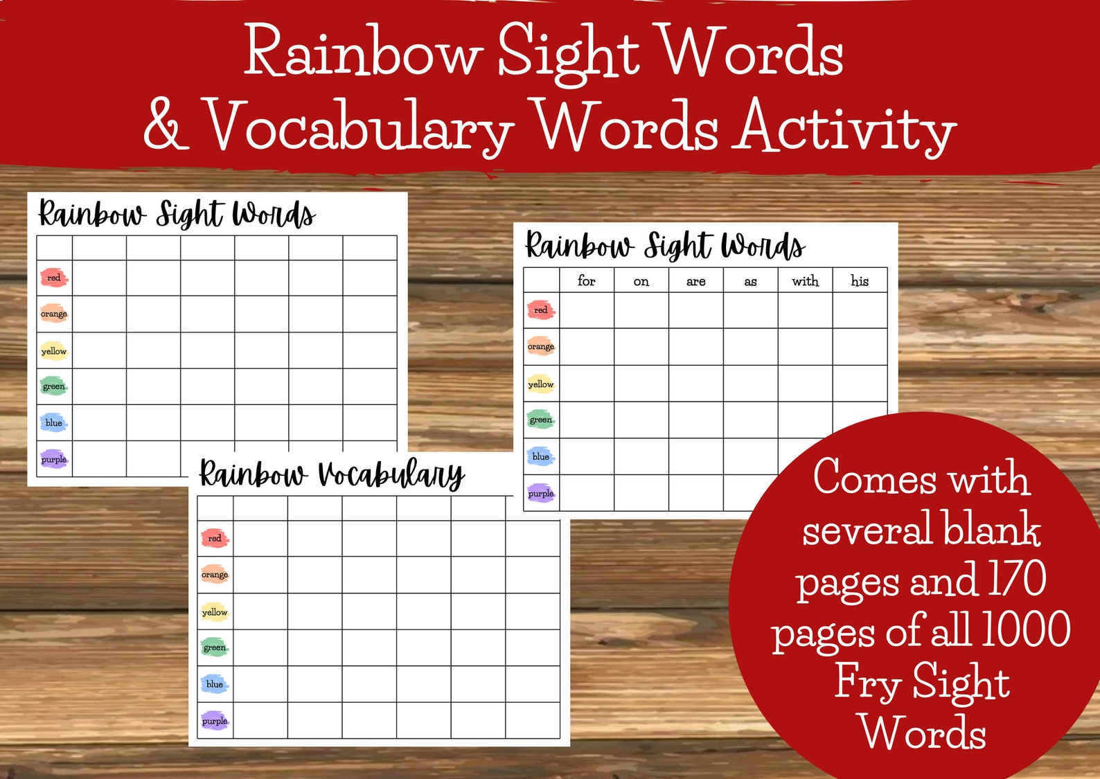 Rainbow Sight Words and Vocabulary Words Activity/Game Fry | Etsy
