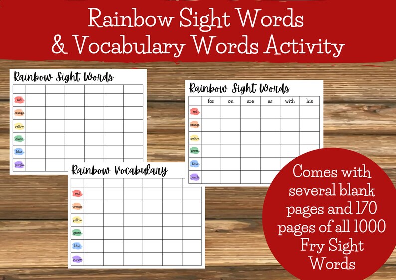 Rainbow Sight Words and Vocabulary Words Activity/game Fry | Etsy