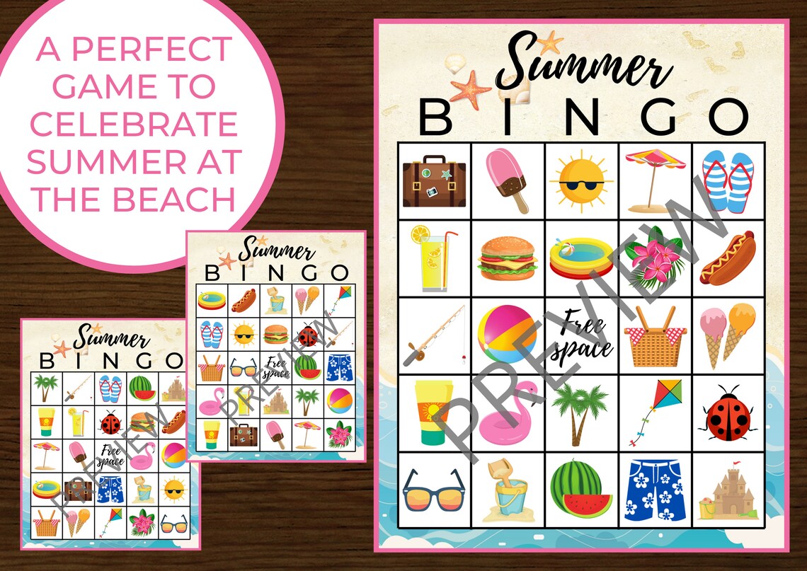 Summer Bingo Summertime Bingo Summer Game Beach Bingo | Etsy