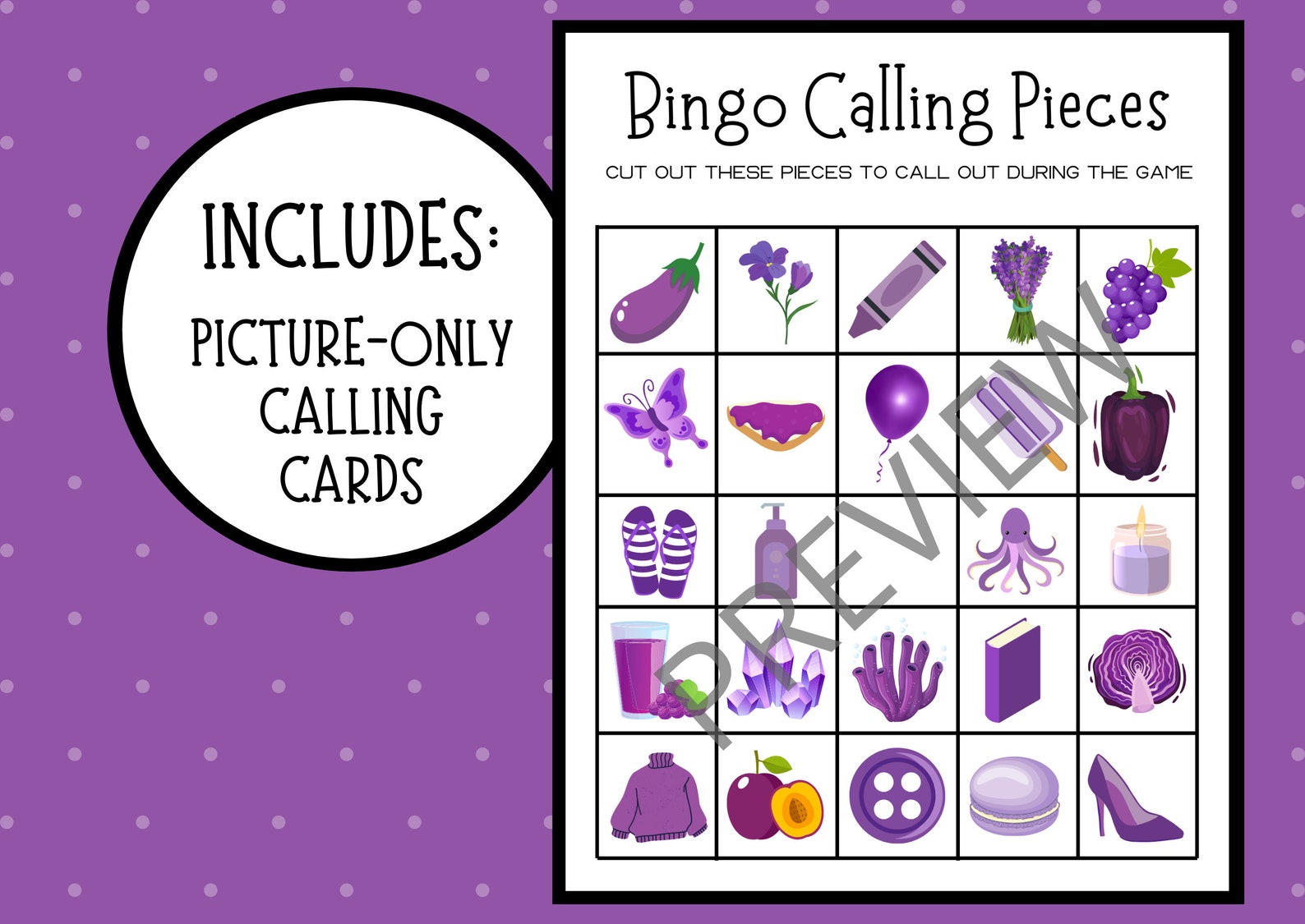 Purple Bingo Color Purple Bingo Colors Bingo Learning - Etsy