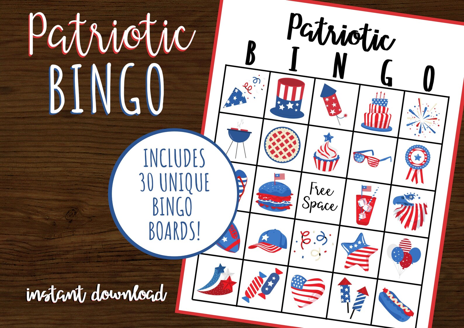 Patriotic Bingo 4th of July Bingo Independence Day Bingo | Etsy