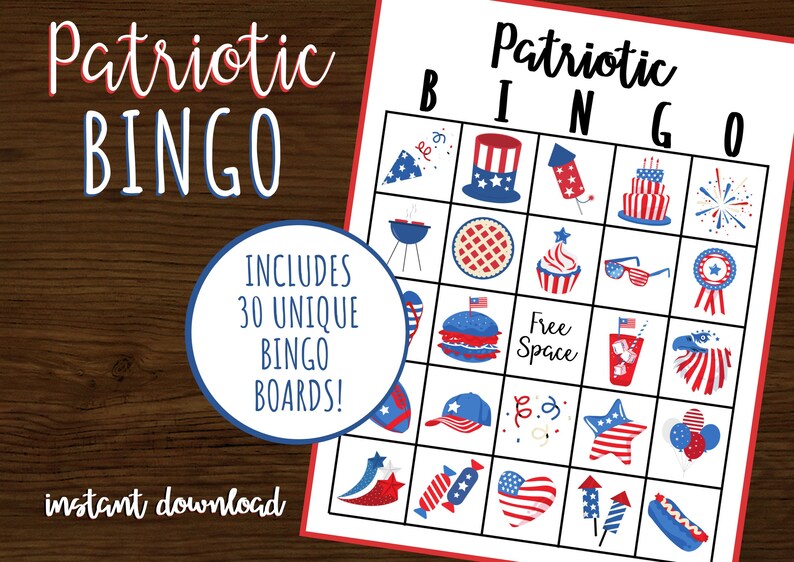 Patriotic Bingo 4th of July Bingo Independence Day Bingo | Etsy