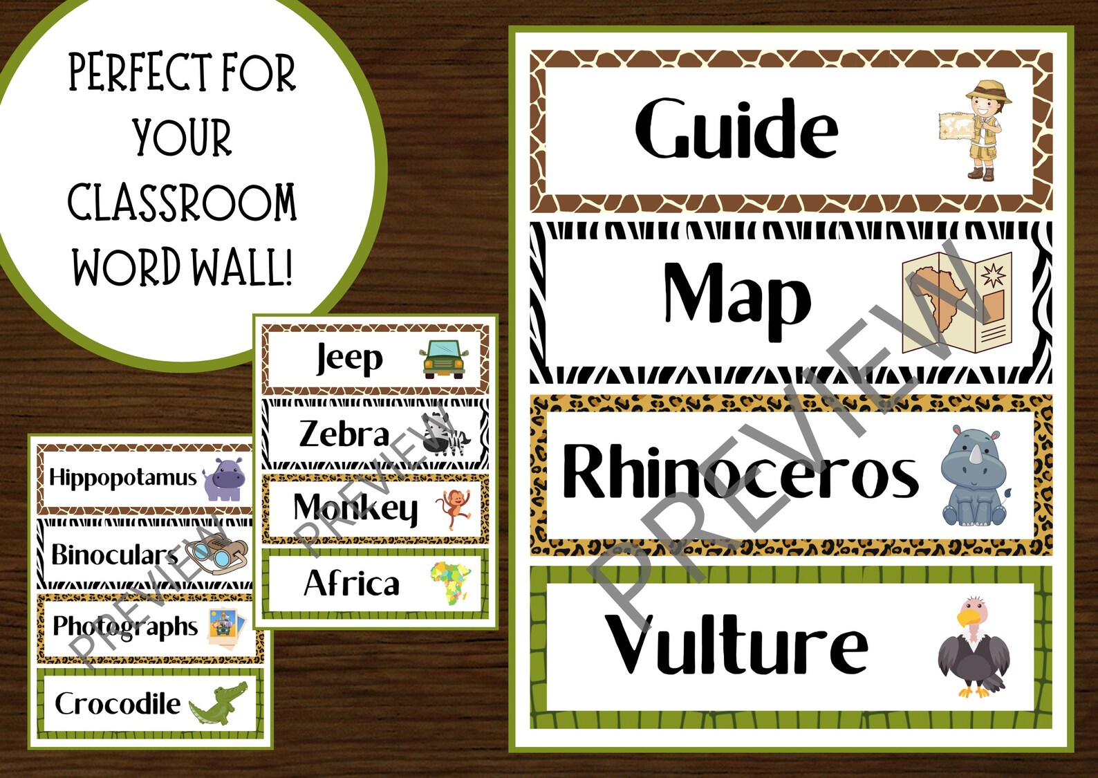 Safari Word Wall Safari Vocabulary Cards Instant Download - Etsy