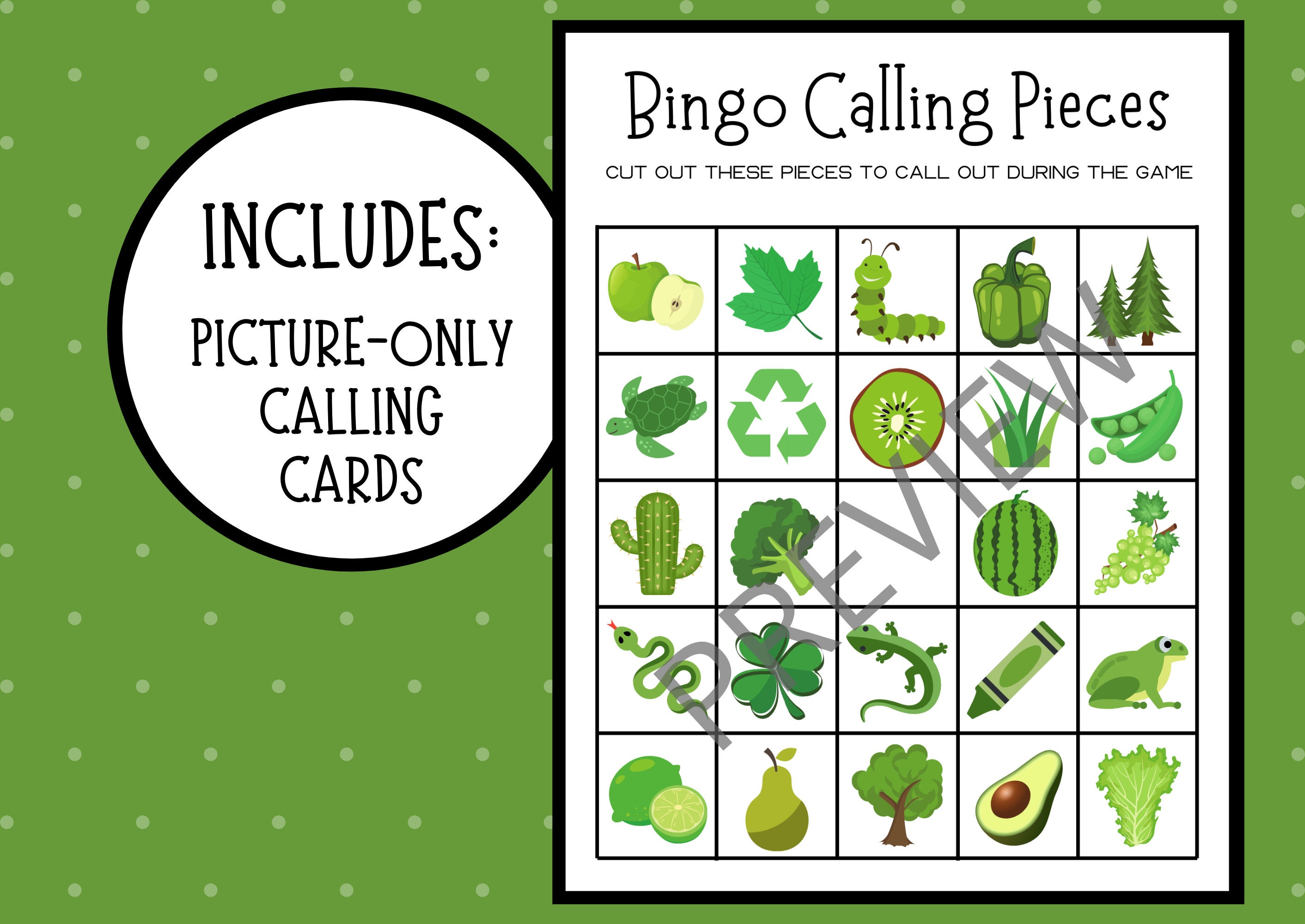 Green Bingo Color Green Bingo Colors Bingo Learning | Etsy