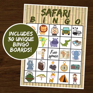 Safari Bingo | African Safari Bingo | Safari Birthday Party | Safari ...