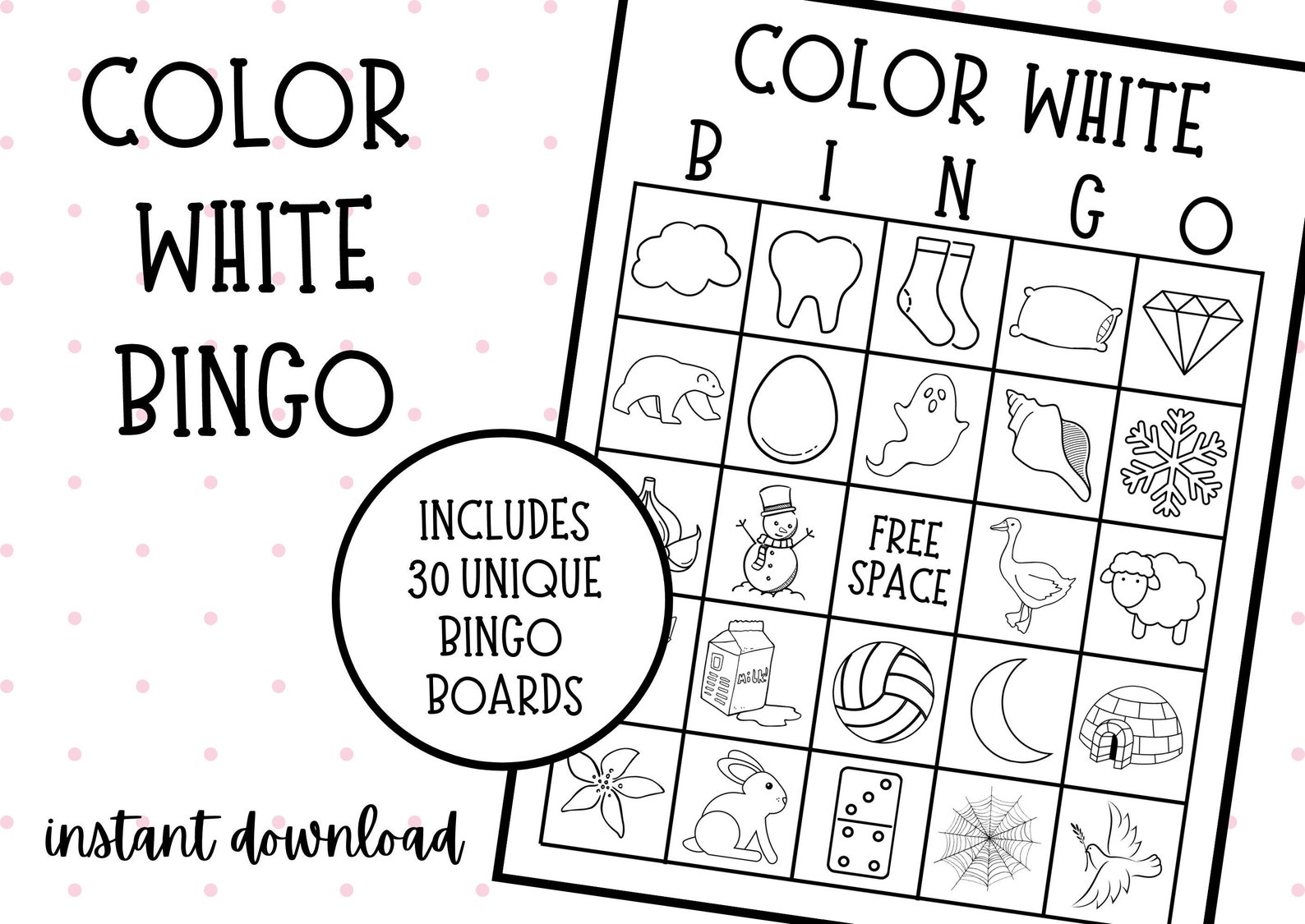 White Bingo Color White Bingo Colors Bingo Learning - Etsy