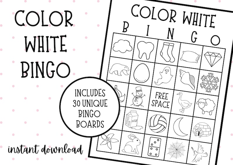 White Bingo Color White Bingo Colors Bingo Learning - Etsy
