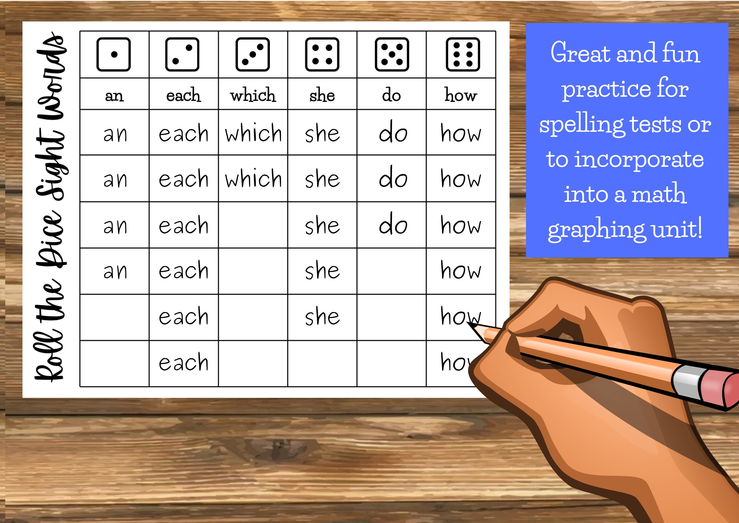 Roll the Dice Sight Words and Vocabulary Words Activity/game | Etsy UK