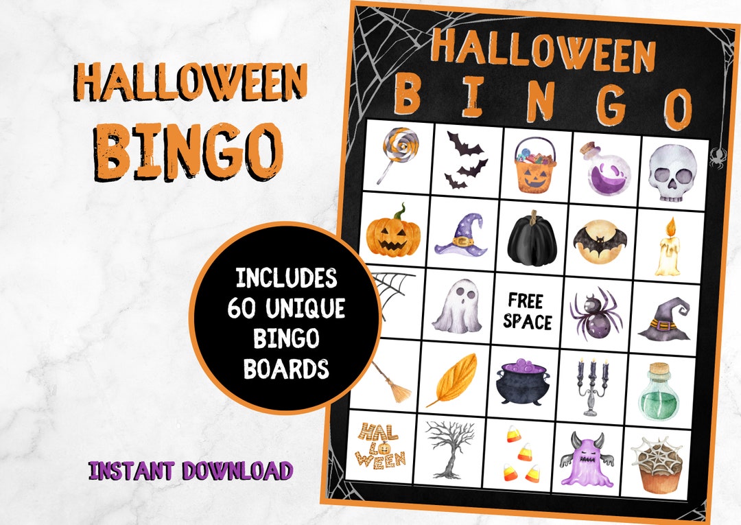 Halloween Bingo 60 Unique Boards Halloween Games Digital - Etsy