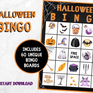 Halloween Bingo 60 Unique Boards Halloween Games Digital - Etsy