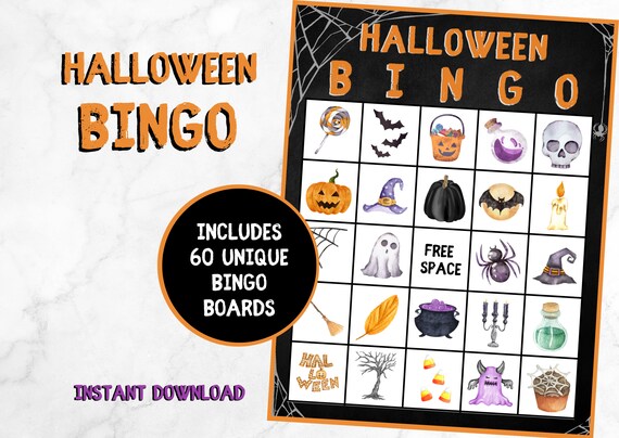 Halloween Bingo 60 Unique Boards Halloween Games Digital - Etsy