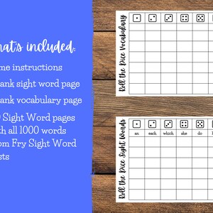 Roll the Dice Sight Words and Vocabulary Words Activity/game - Fry ...
