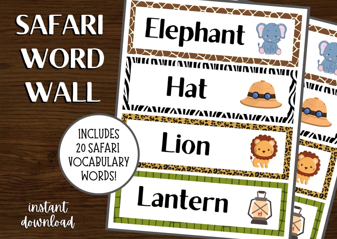 Safari Word Wall Safari Vocabulary Cards Instant Download - Etsy