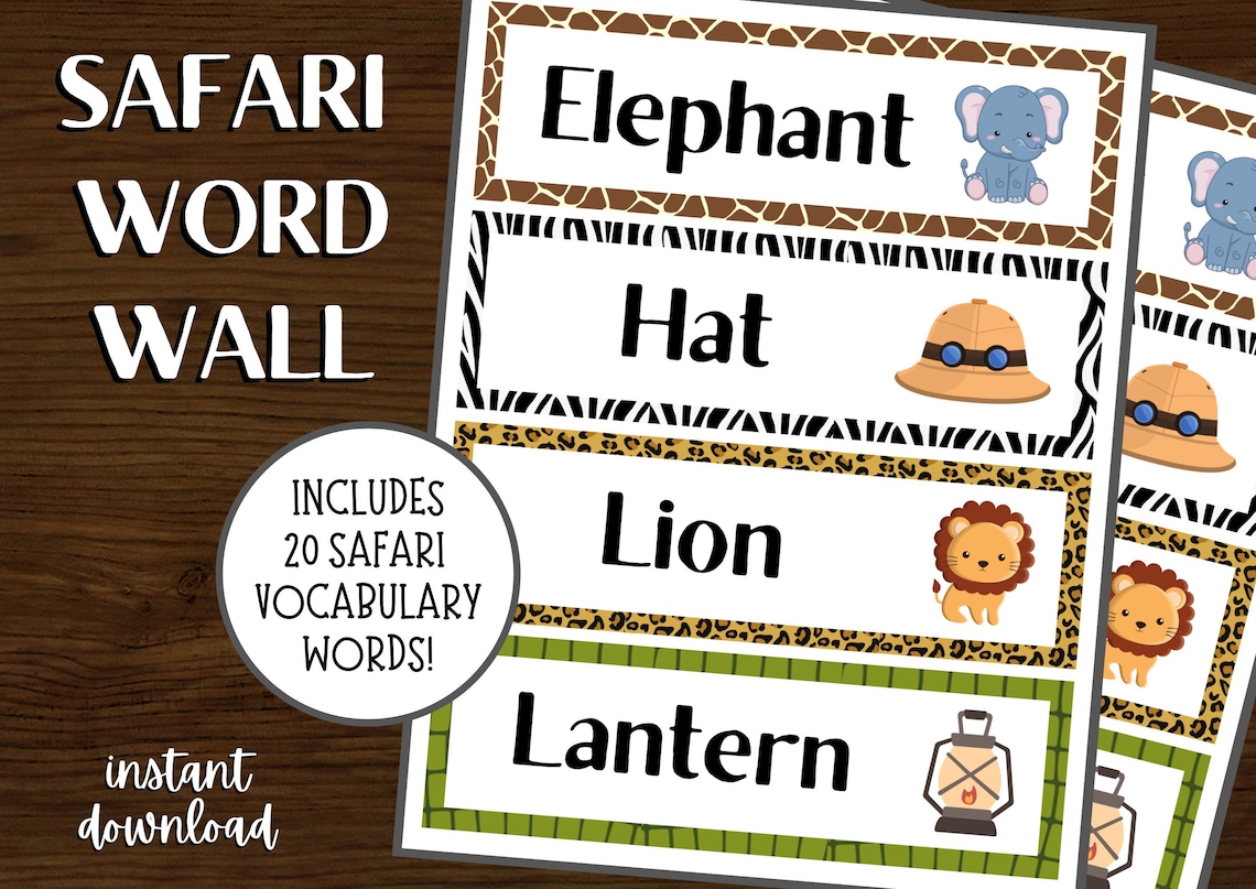 Safari Word Wall Safari Vocabulary Cards Instant Download - Etsy