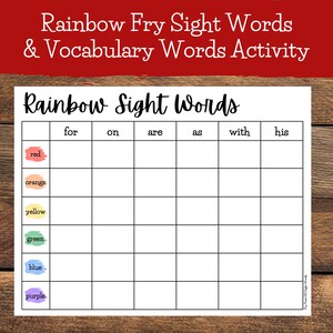 Rainbow Sight Words and Vocabulary Words Activity/game - Fry Sight Word ...