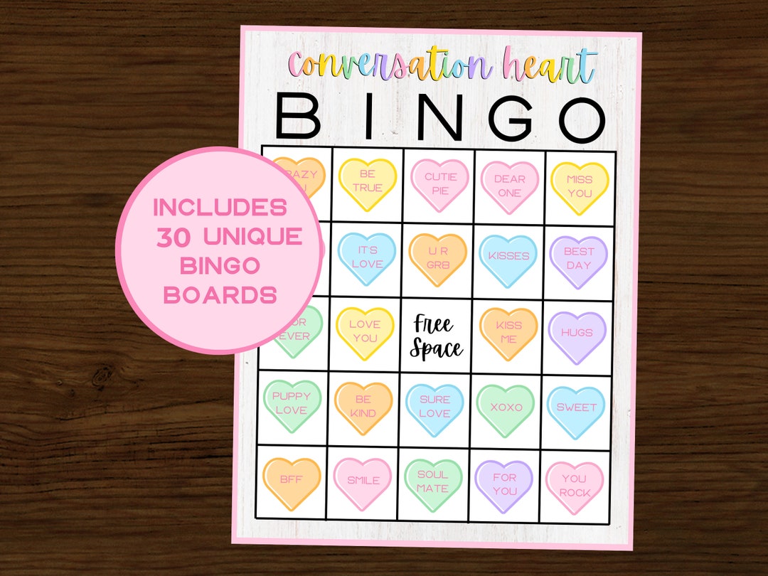 Conversation Heart Bingo | Valentine's Bingo | Valentine's Game ...