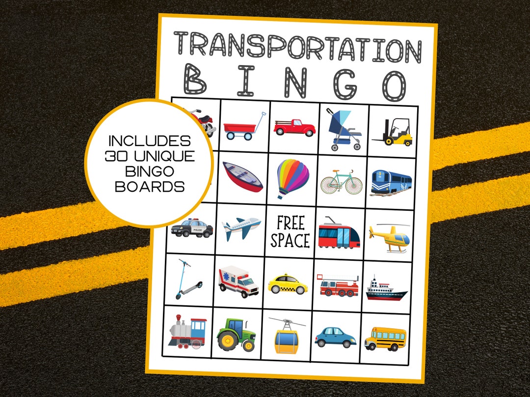 Transportation Bingo | Cars Bingo | Trains Bingo | Transportation Game ...