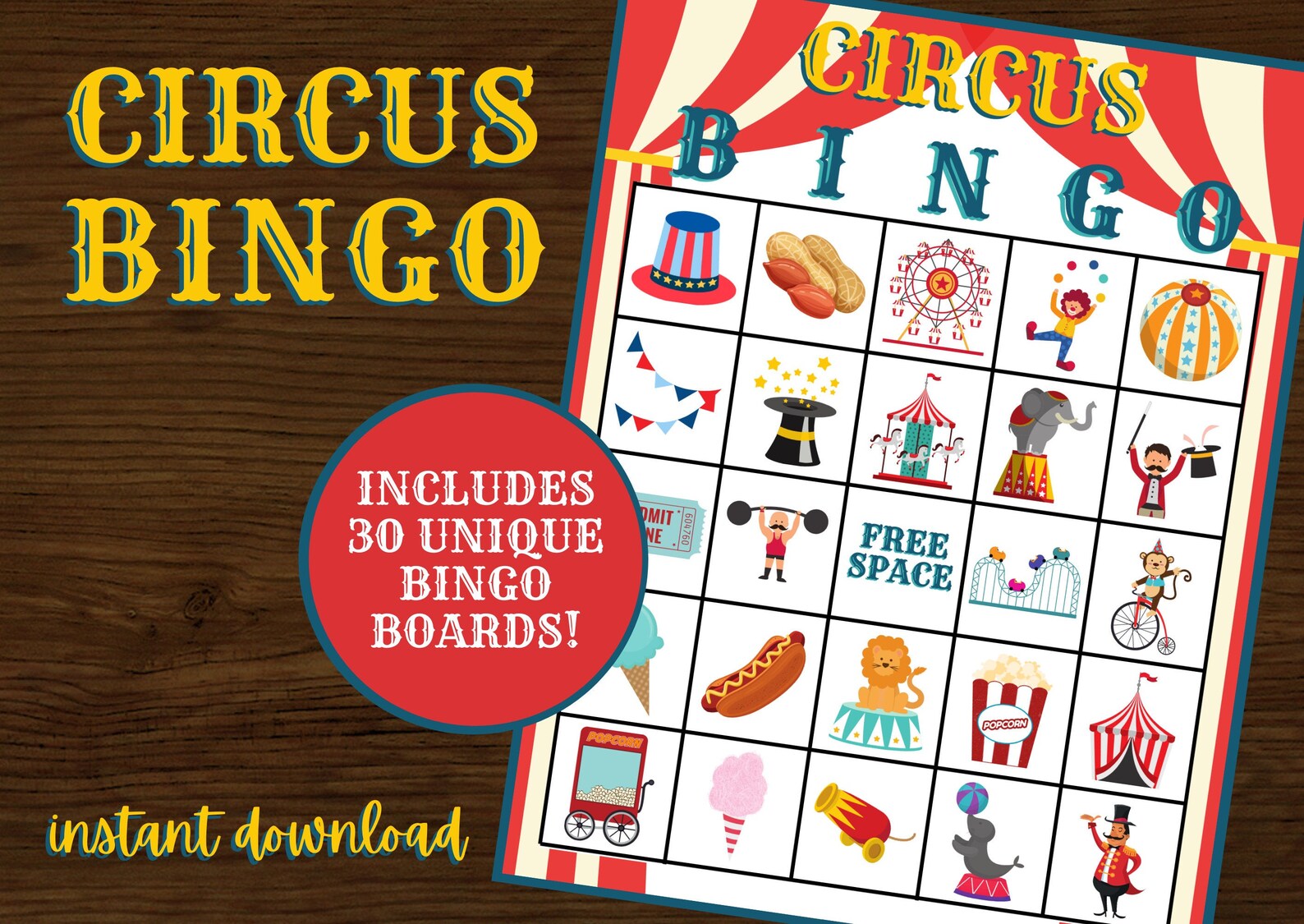Circus Bingo Circus Party Circus Birthday Circus | Etsy