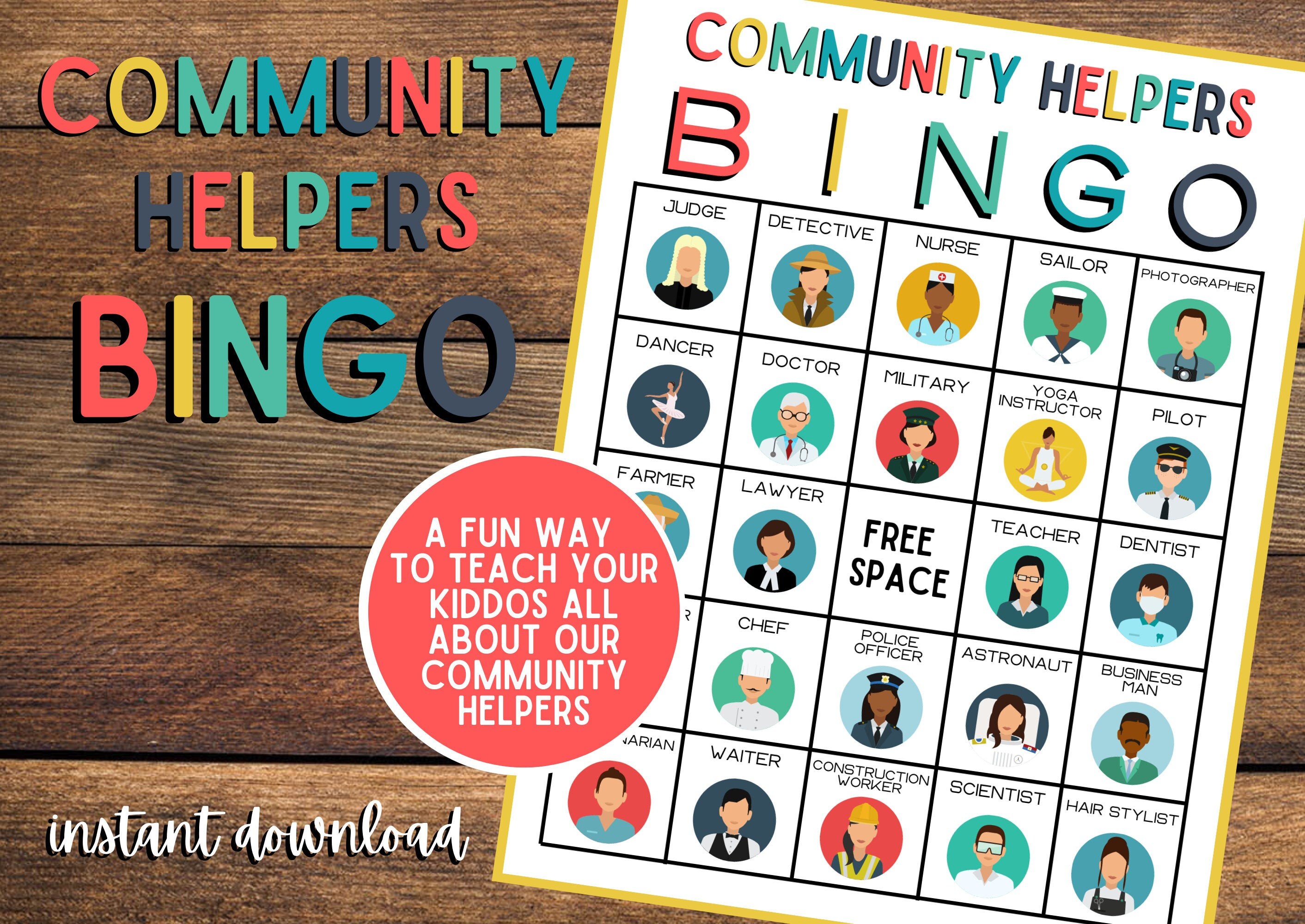 Community Helpers Bingo Community Helpers Game Instant | Etsy