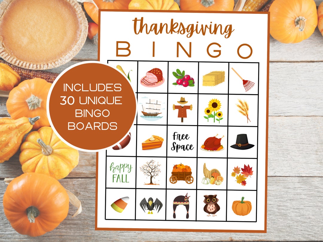 Thanksgiving Bingo | 30 Unique Boards | Thanksgiving Games | Digital ...