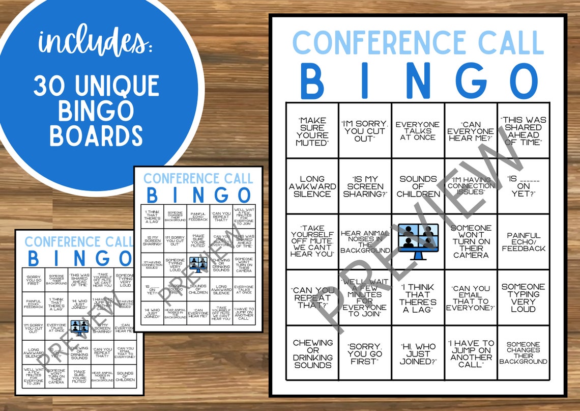 Conference Call Bingo Zoom Bingo Printable Conference Call - Etsy