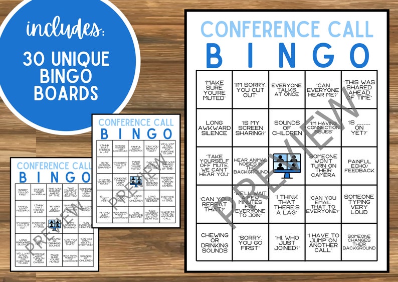 Conference Call Bingo Zoom Bingo Printable Conference Call - Etsy