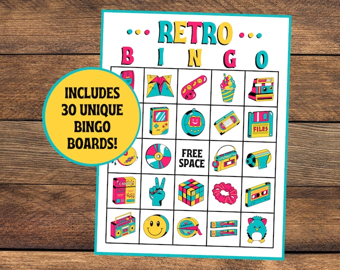 100x Retro 90's Bingo Cards, Printable 1990's Retro Party Bingo, 90's ...