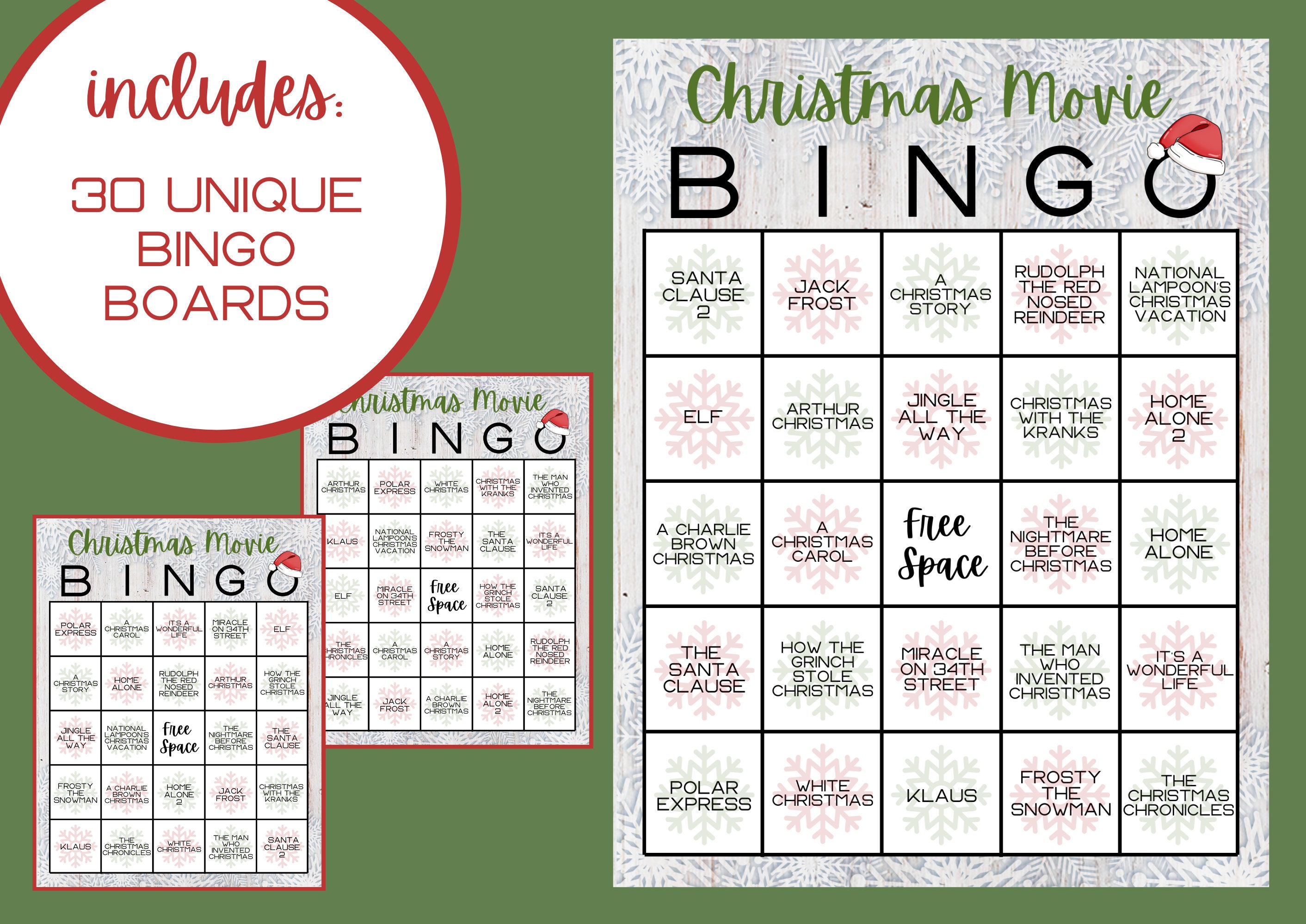 Christmas Movie Bingo Christmas Bingo Cards Classic | Etsy