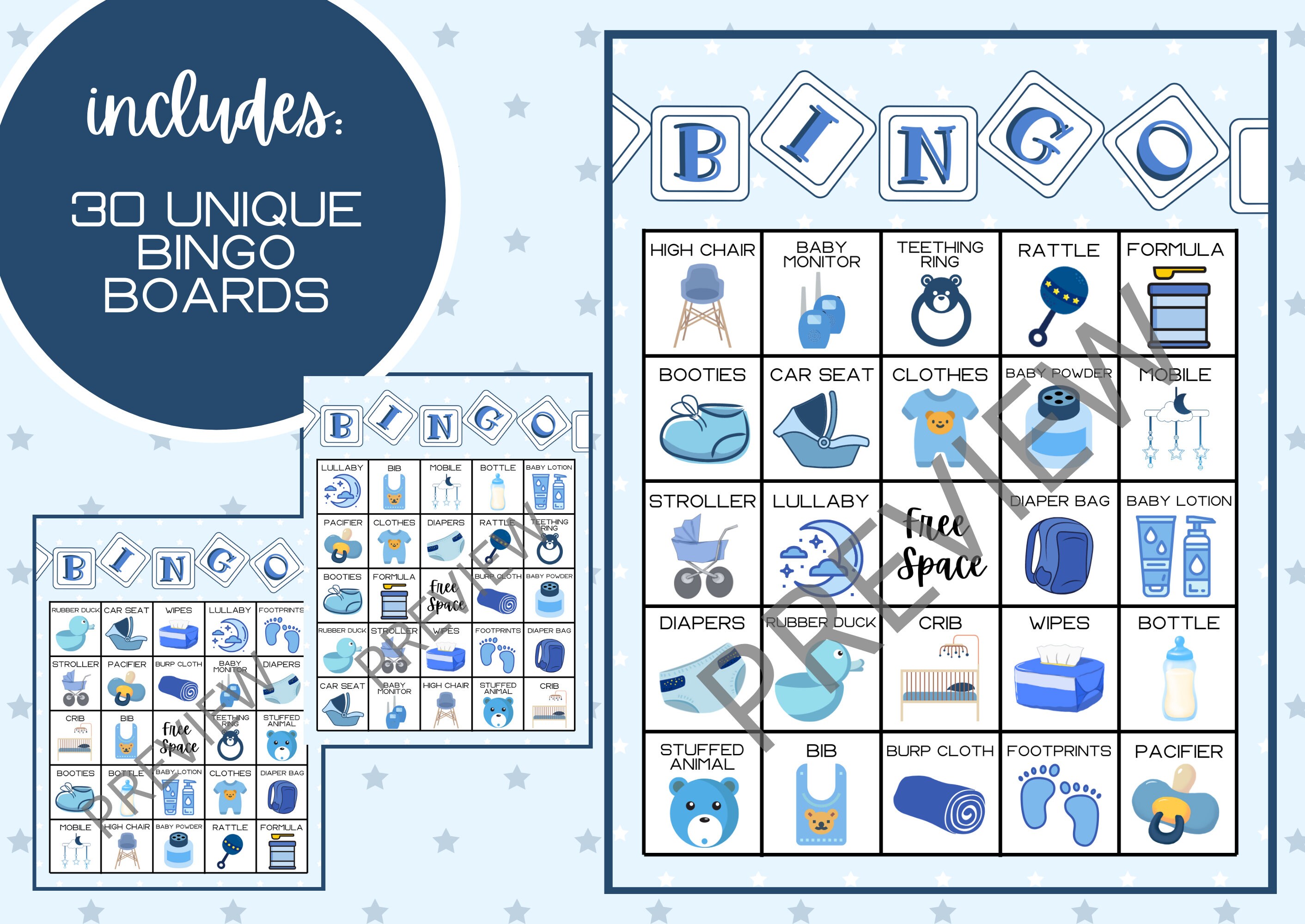 Baby Boy Bingo Baby Bingo Baby Shower Bingo Instant - Etsy