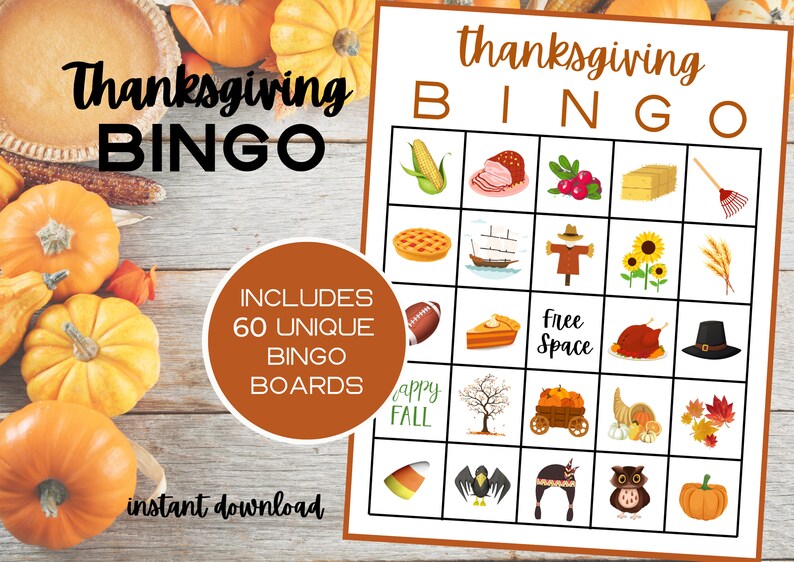 Thanksgiving Bingo 60 Unique Boards Thanksgiving Games - Etsy