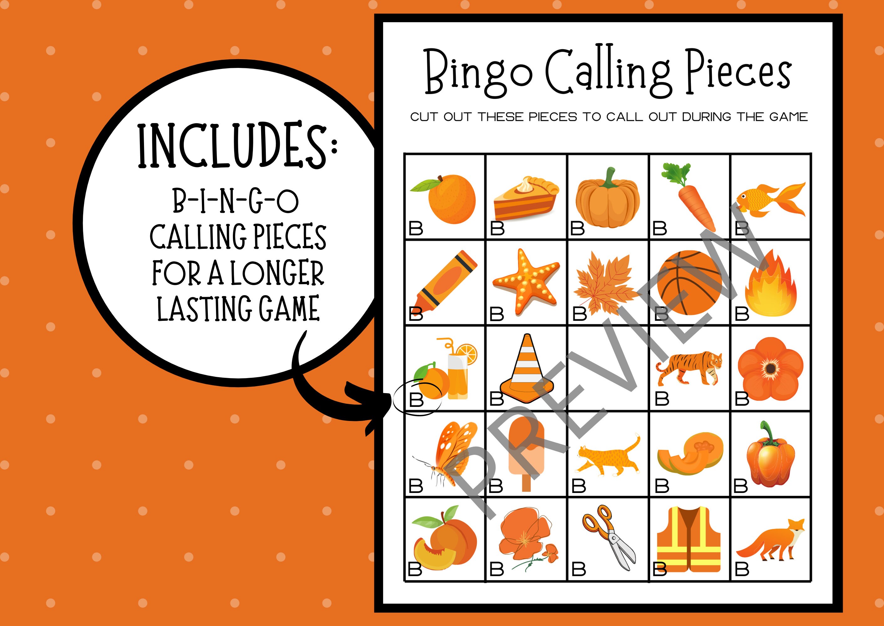 Orange Bingo Color Orange Bingo Colors Bingo Learning | Etsy