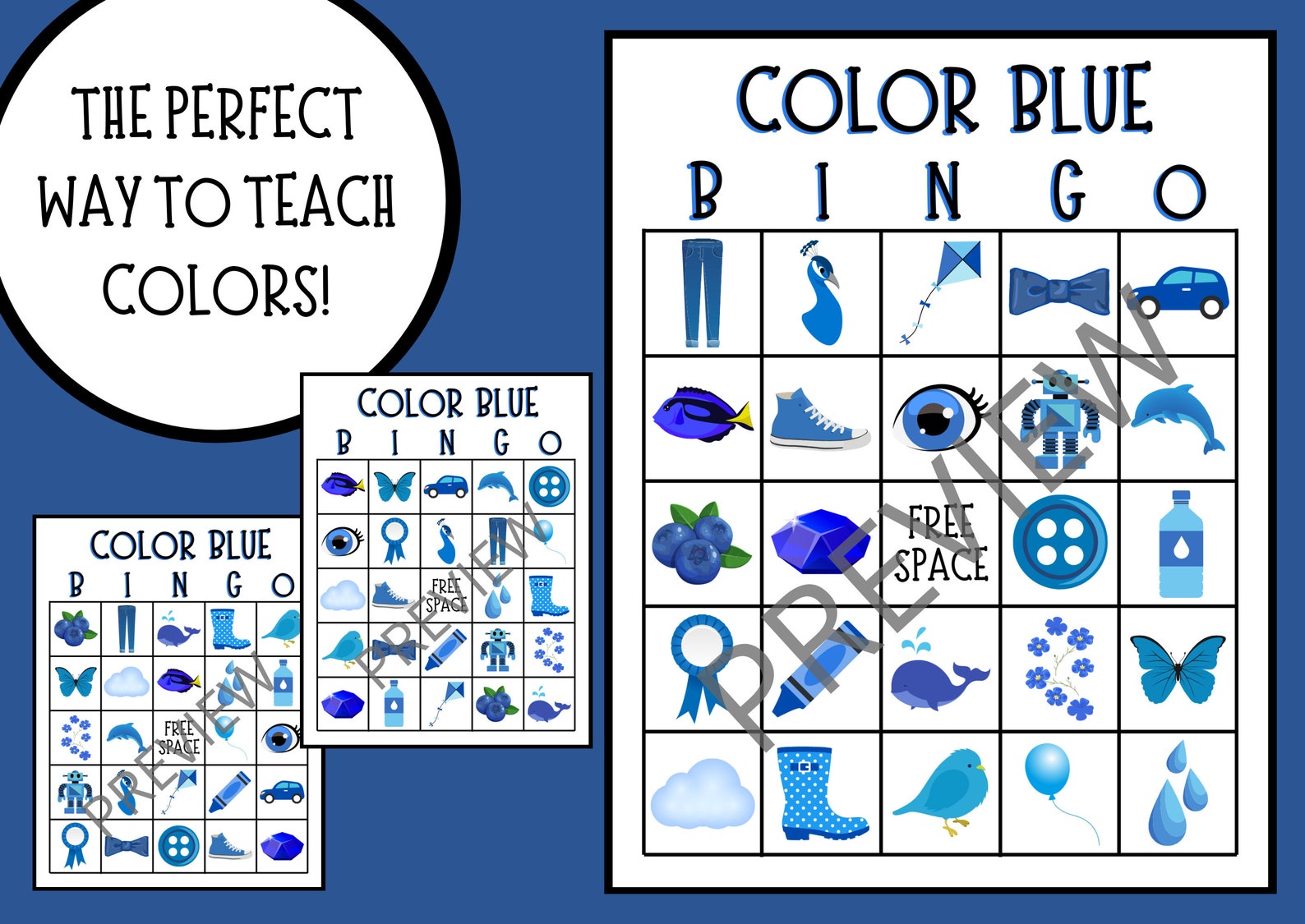 Blue Bingo Color Blue Bingo Colors Bingo Learning Colors - Etsy UK