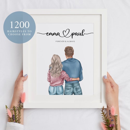 Personalised Watercolor Couple Print Boyfriend Girlfriend - Etsy